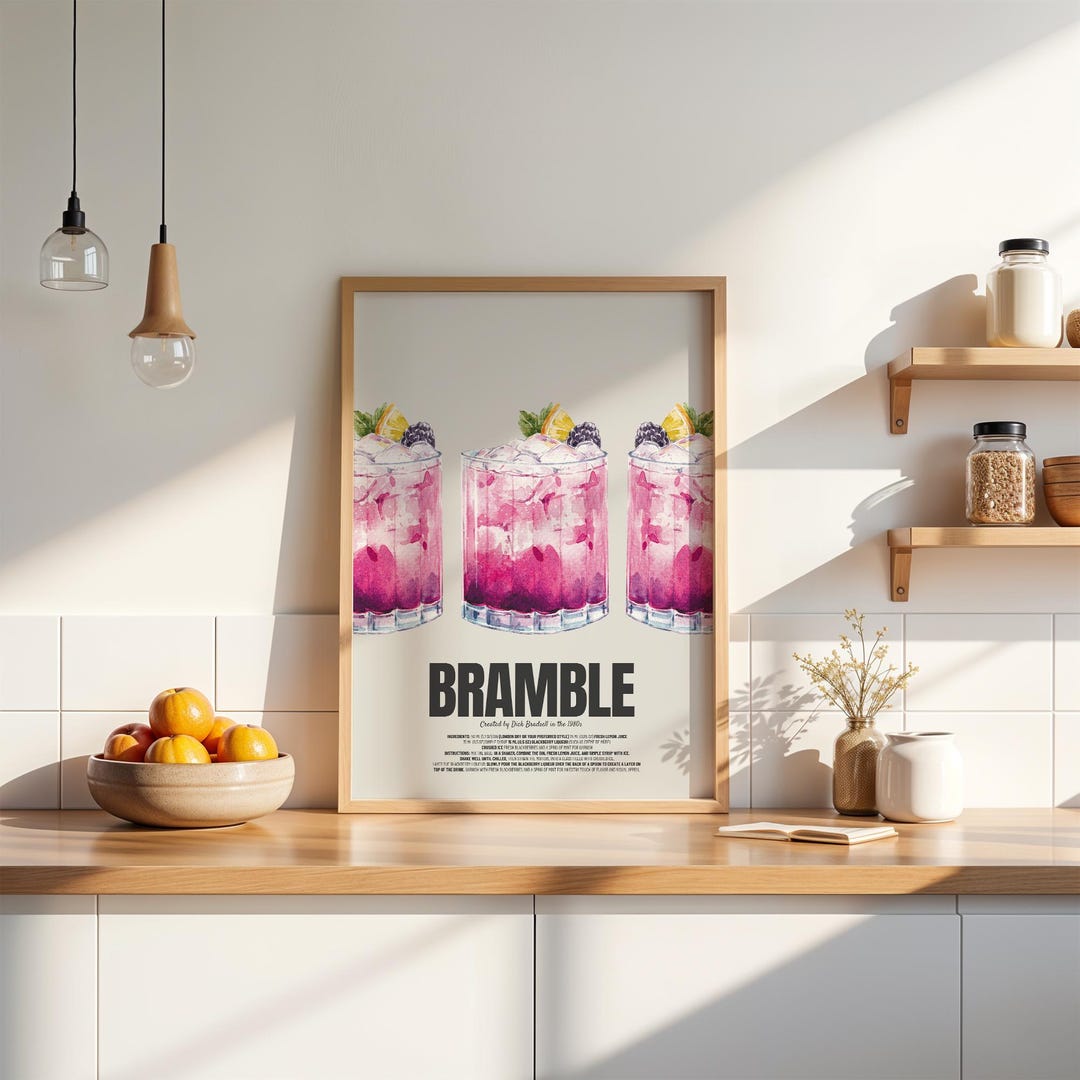 Bramble Cocktail Art Print | Watercolor Cocktail Poster | Bar Wall ...