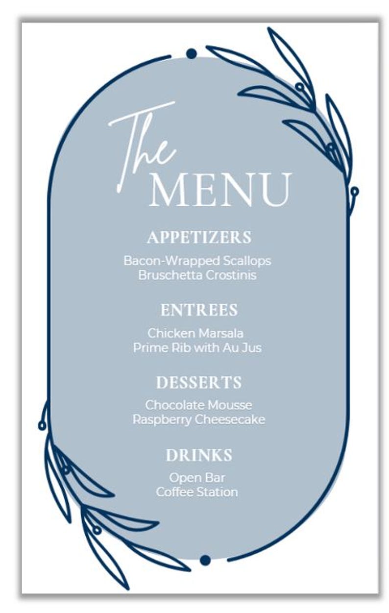 Simple Dinner Menu, Elegant Wedding Menu, Wedding Dinner Menu ...