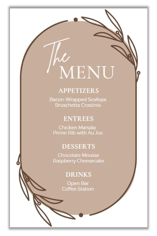 Simple Dinner Menu, Elegant Wedding Menu, Wedding Dinner Menu ...