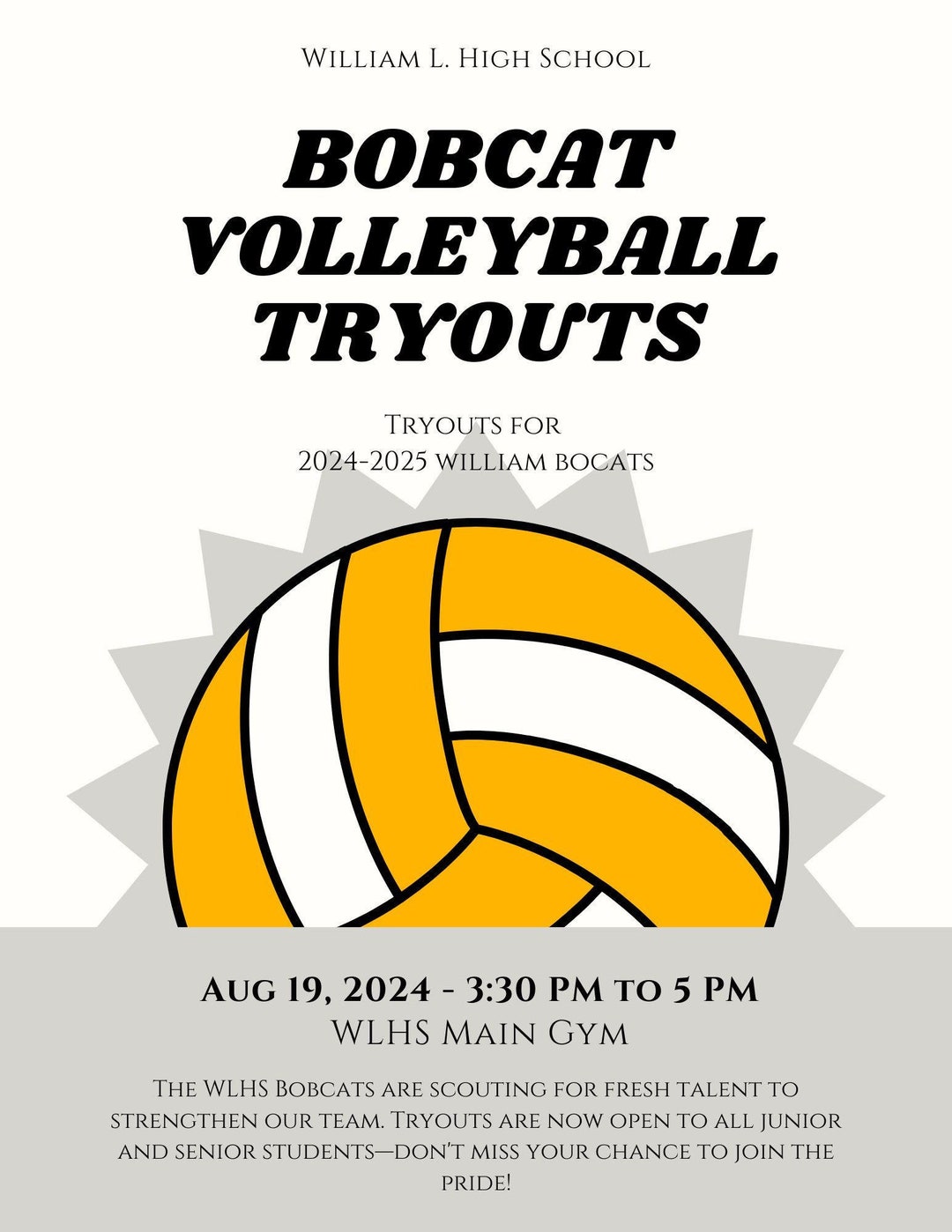 Tryout Poster Canva Template Canva Volleyball Tryout Template Digital ...