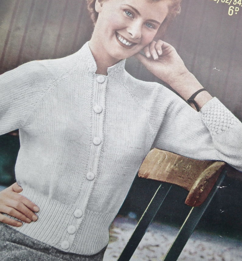 Vintage 1940s 1950s Knitting Pattern Women's Cardigan 40s 50s Original ...