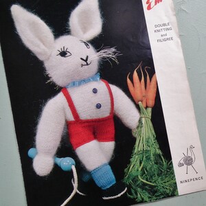 Original Vintage Knitting Pattern 1960s Knitted Rabbit Bunny Soft Toy ...