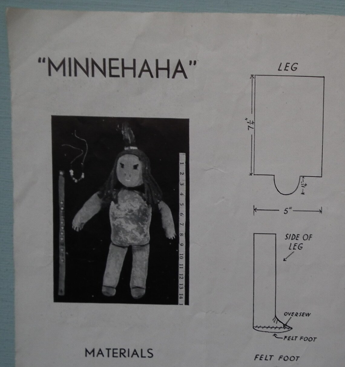 Vintage 1940s Cloth Doll Sewing Pattern Minnehaha Native - Etsy
