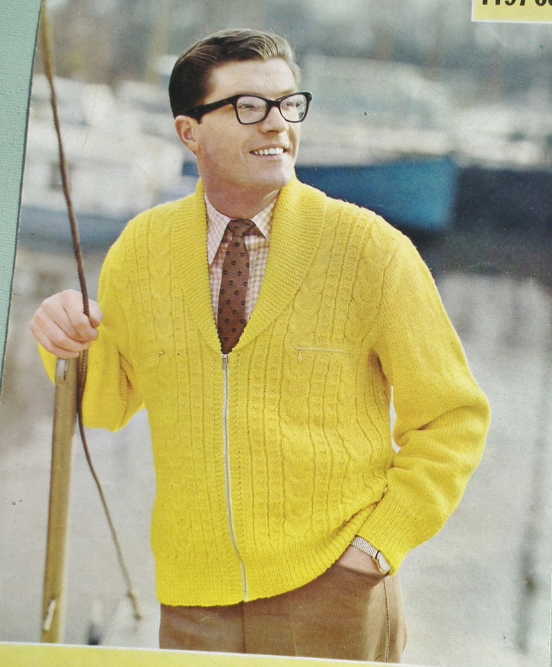 Vintage Knitting Pattern 1950s 1960s Men's Cardigan Jacket Zipped Front ...
