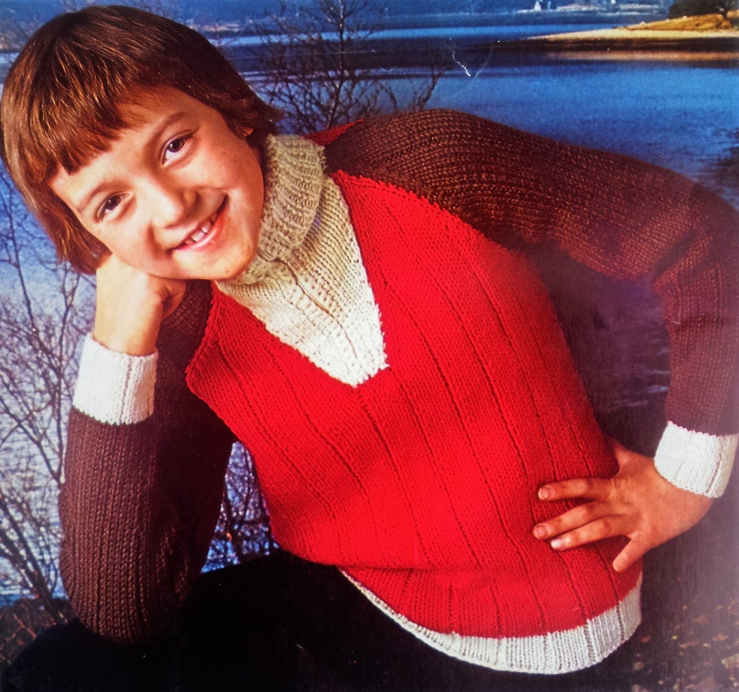 Vintage 1970s Knitting Pattern Boy's Sweater / Jumper With Zipped Polo ...