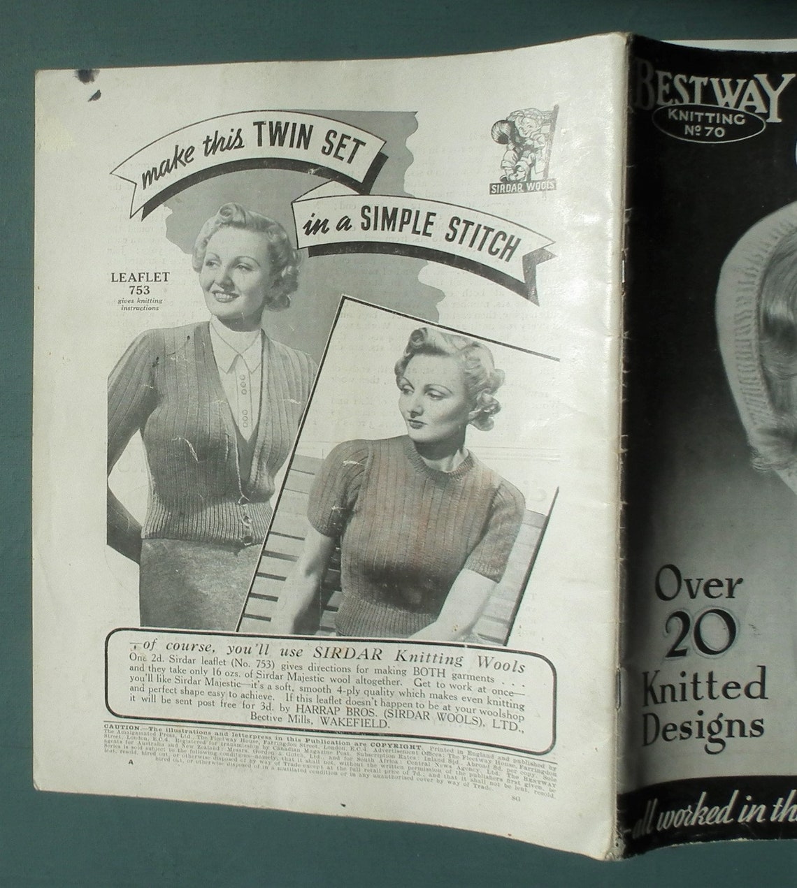 Vintage 30s 40s Knitting Patterns Book Bestway Knitting No 70 | Etsy