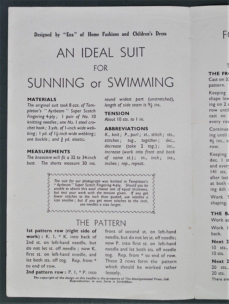 Vintage Knitting Pattern 1940s Women's Two-piece Swim Suit - Etsy