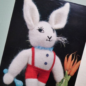 Original Vintage Knitting Pattern 1960s Knitted Rabbit Bunny Soft Toy ...