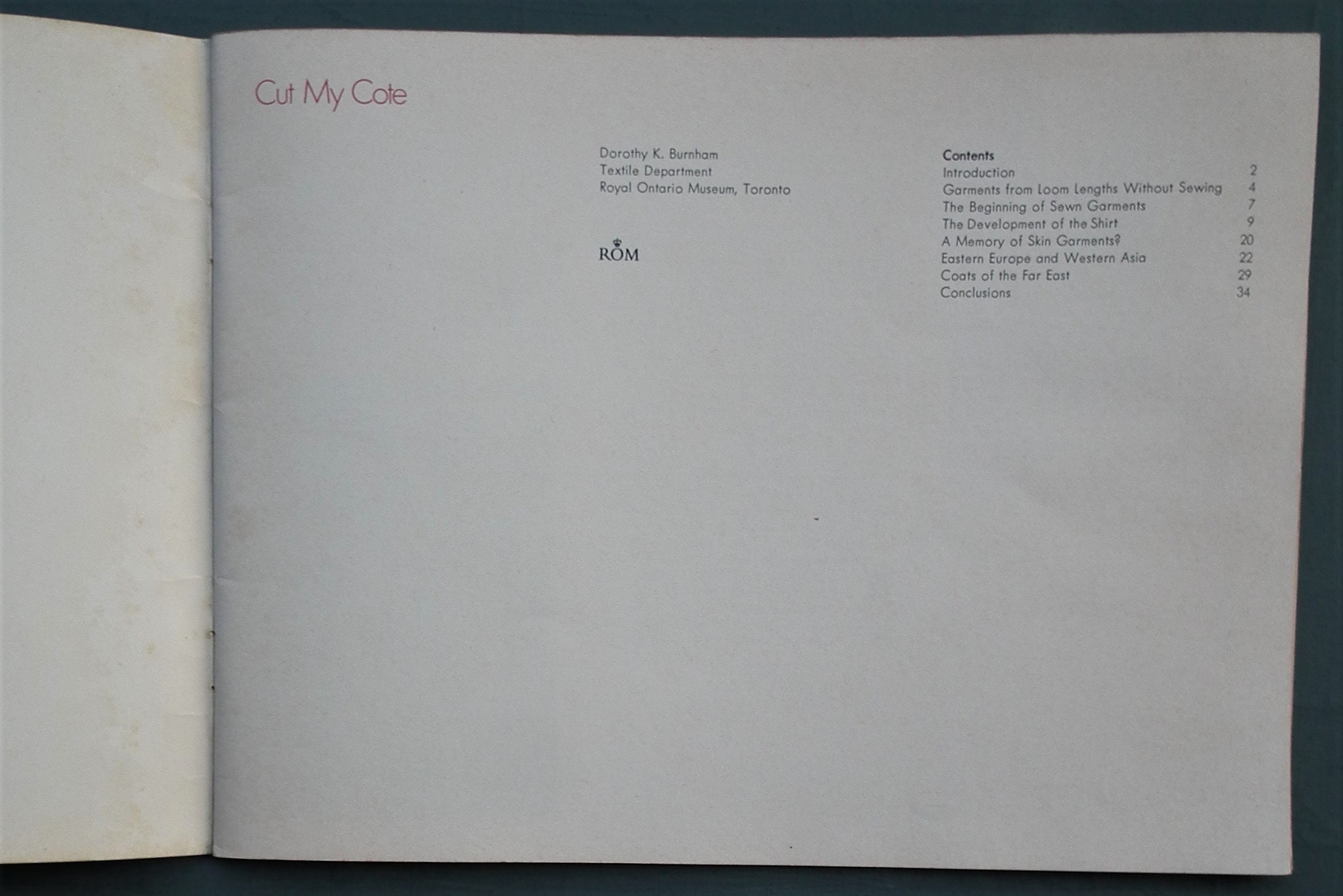 Cut My Cote Dorothy K. Burnham 1973 1st Edn Vintage 1970s Book History ...