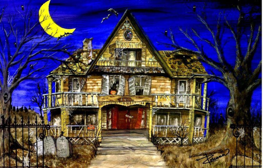 Haunted House, 666 Creepy Lane Art Print, From the Original Painting by ...