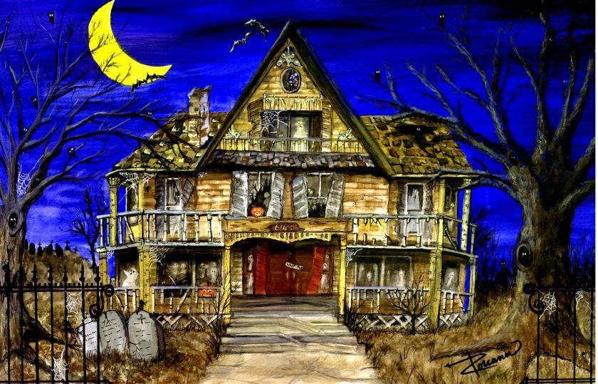 Haunted House, 666 Creepy Lane Art Print, From the Original Painting by ...