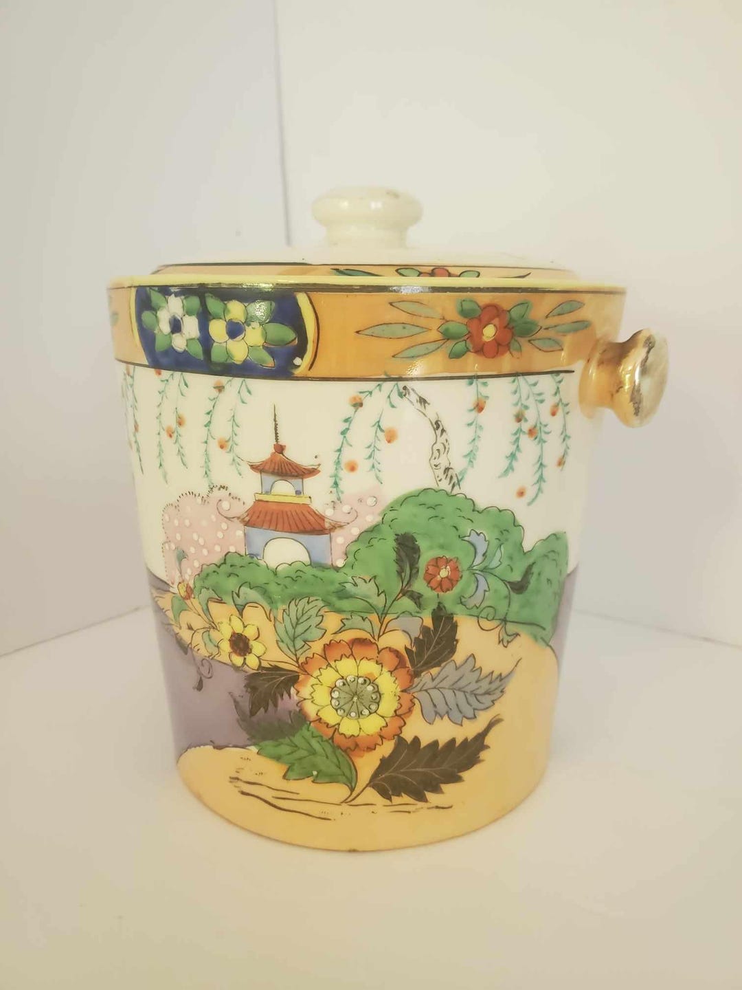 Vintage Lusterware Hand Painted Chinoiserie Ice Bucket Cookie Jar Japan ...