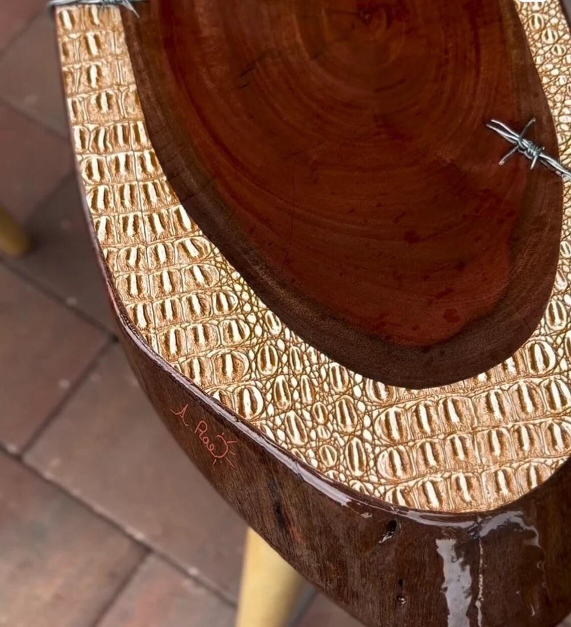Country Western Inspired Mahogany Hardwood, Resin and Faux Alligator ...