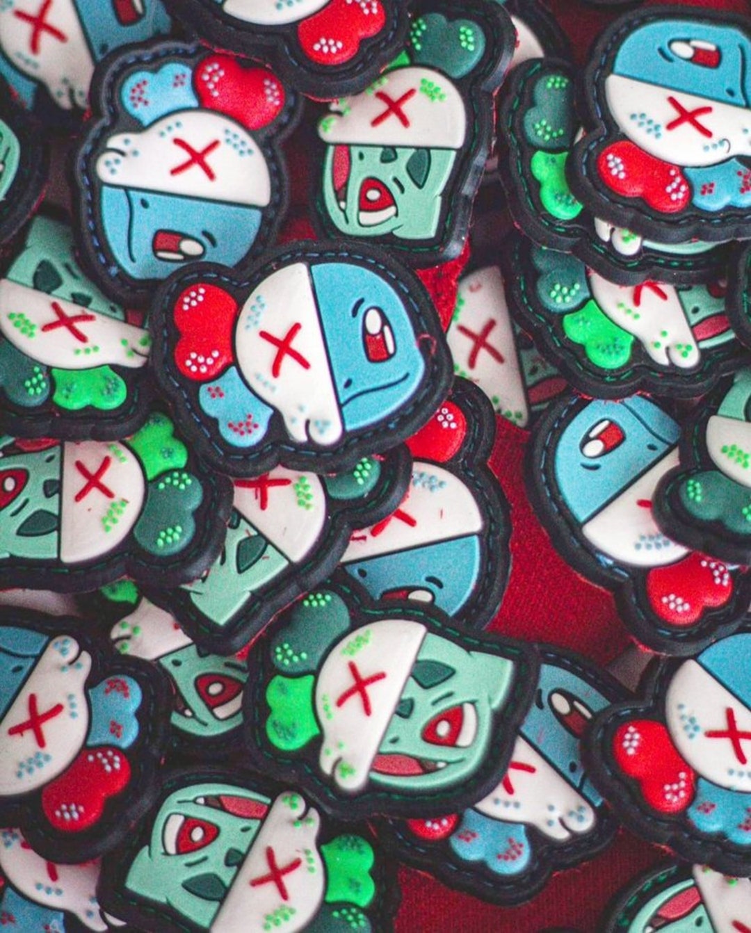 KAWS BULUBASAUR SQUIRTLE Pokemon Set of 2 Pvc Rubber Velcro Patch ...