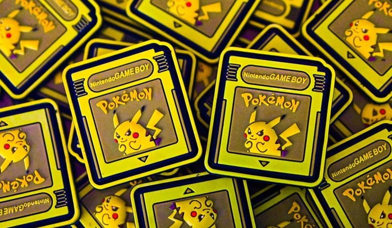 GAMEBOY PIKACHU Pokemon Cartridge Set of 2 PVC Rubber Velcro Patch ...
