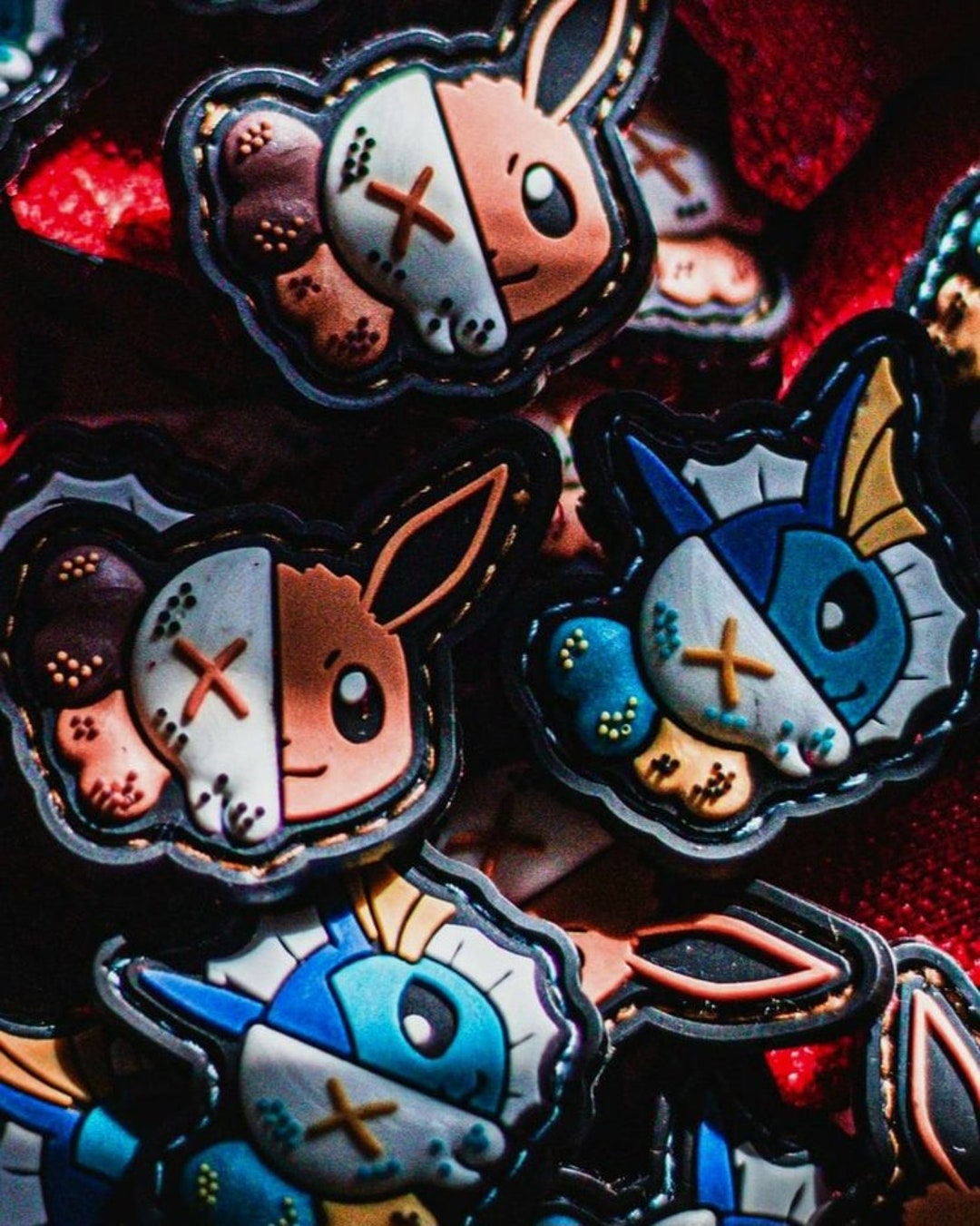 KAWS EEVEE VAPOREON Pokemon Set of 2 Pvc Rubber Velcro Patch Ranger Eyes, Custom Gamer Patches ...