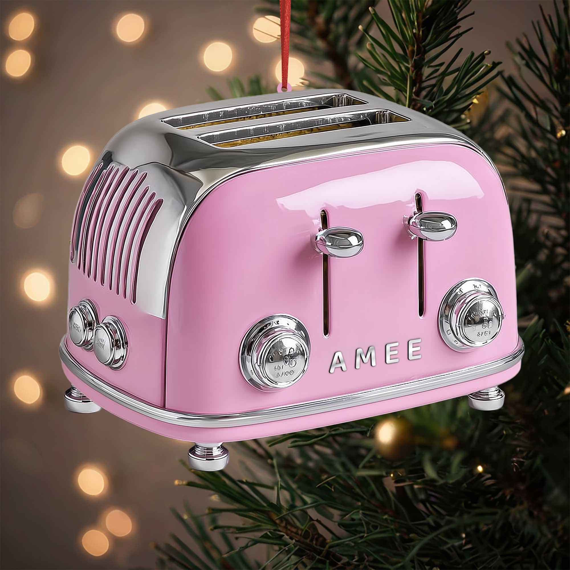 Personalized Pink Toaster Christmas 2D Flat Ornament, Vintage Kitchen ...