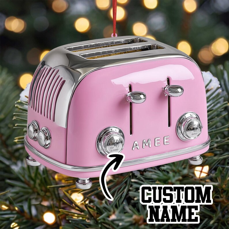 Personalized Pink Toaster Christmas 2D Flat Ornament, Vintage Kitchen ...