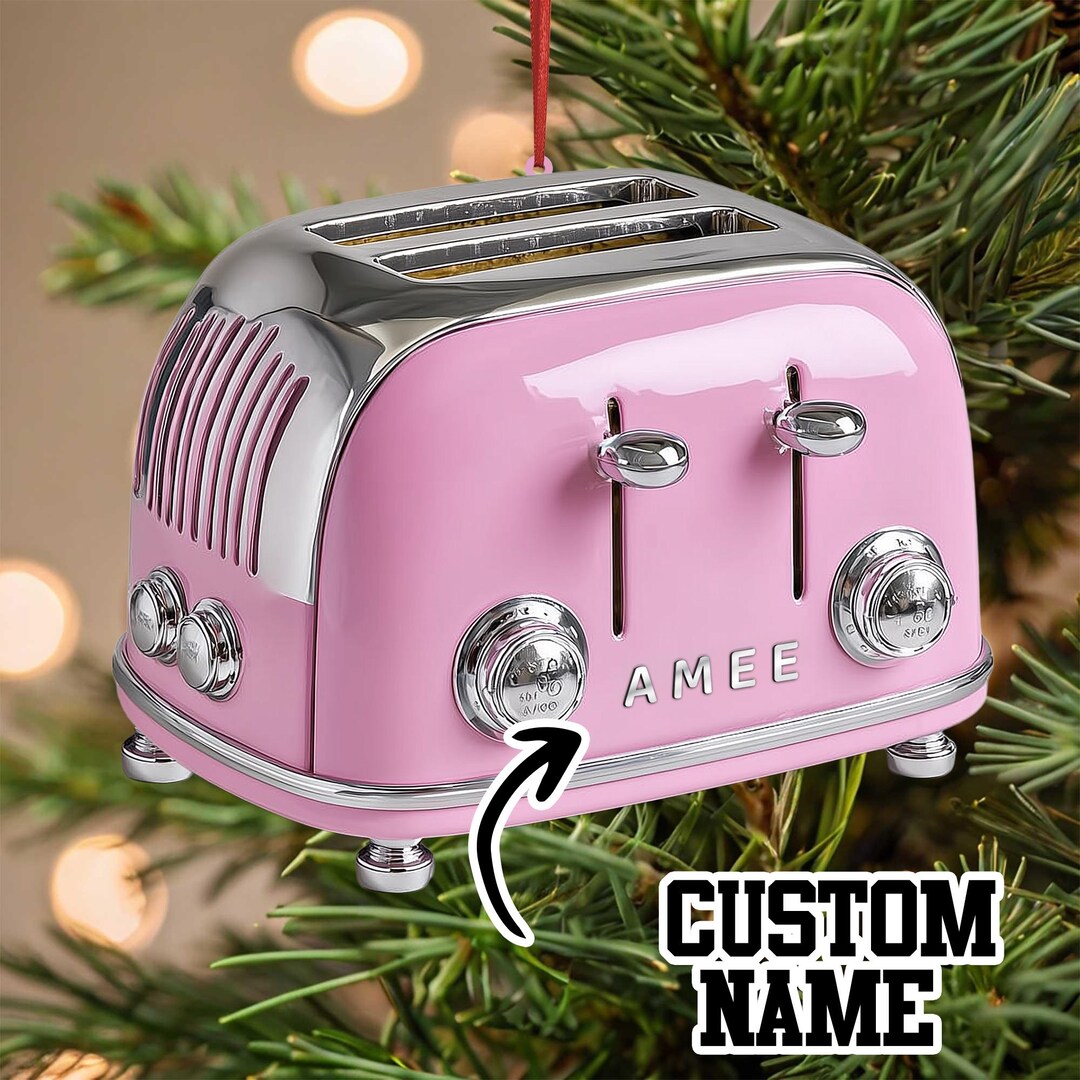 Personalized Pink Toaster Christmas 2D Flat Ornament, Vintage Kitchen ...
