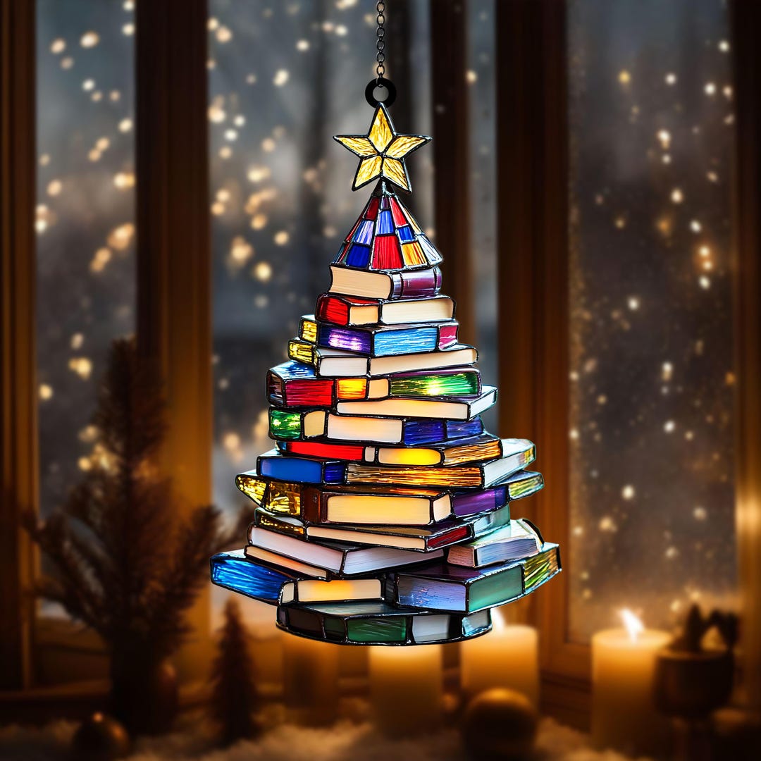 Book Christmas Tree ACRYLIC SUNCATCHER Christmas Tree 2024 Window Decor ...
