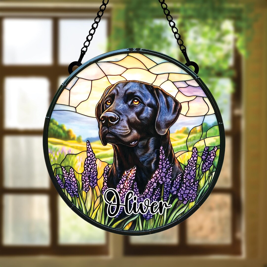 Personalized Black Lab Faux Stained Glass 2D FLAT Suncatcher Acrylic ...