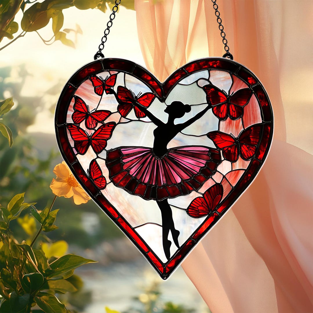 Faux Stained Glass Ballet Girl Suncatcher, Ballerina Window Hanging ...