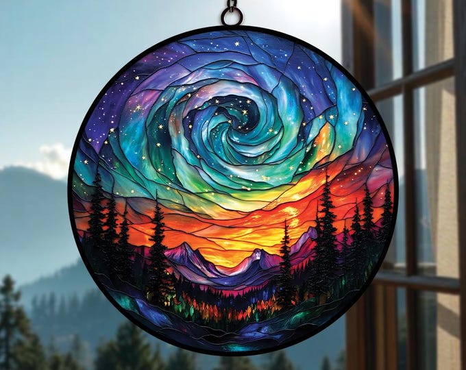 Aurora Borealis Suncatcher, Mosaic Stained Glass Window Hanging of ...