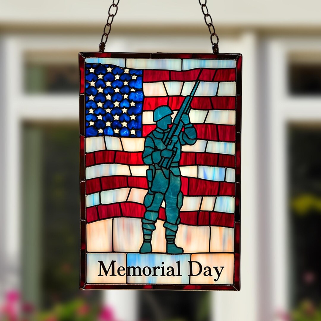 Memorial Day Stained Glass Suncatcher – Patriotic American Flag Window ...