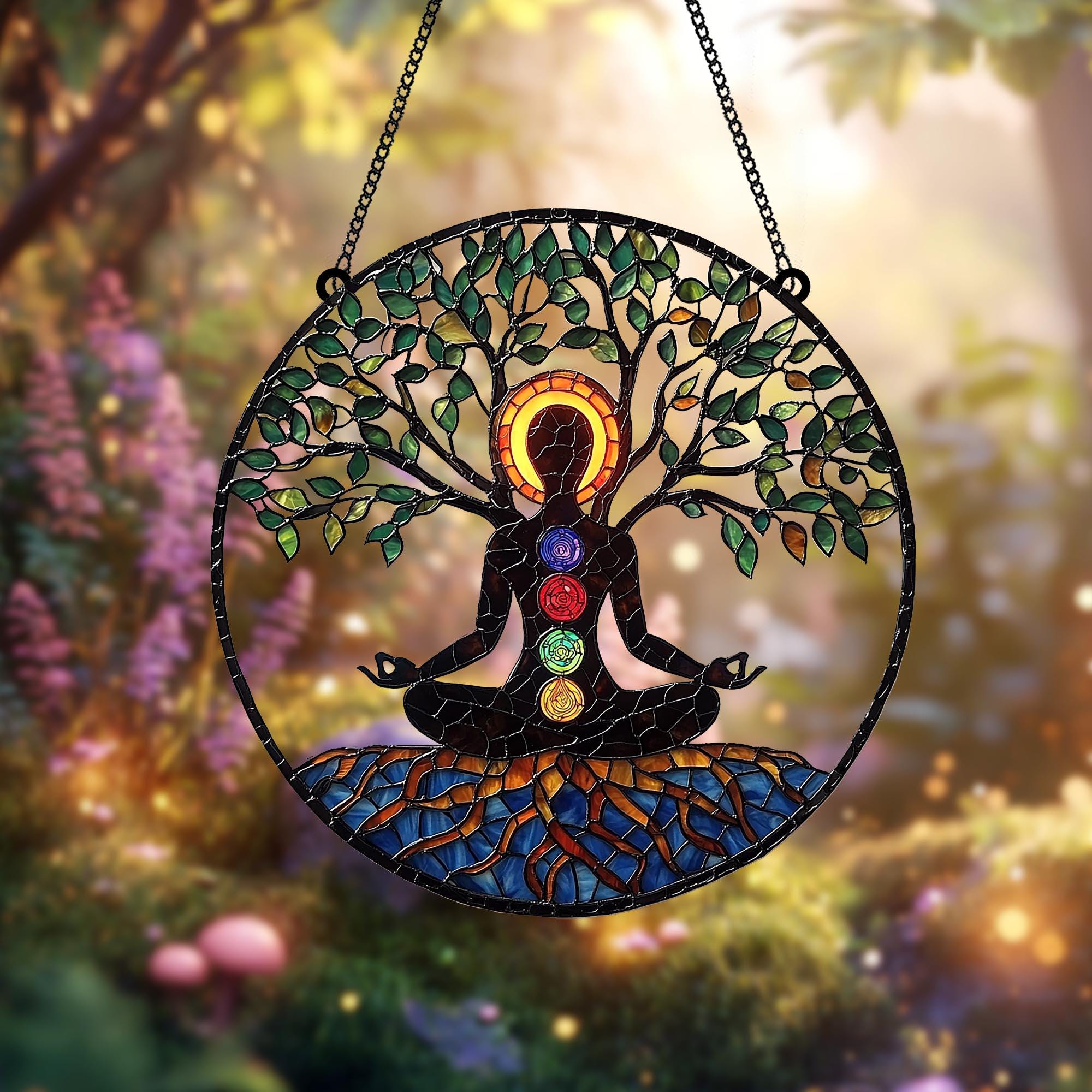 2D Flat Tree of Life Chakra Faux Stained Glass Suncatcher – Acrylic ...