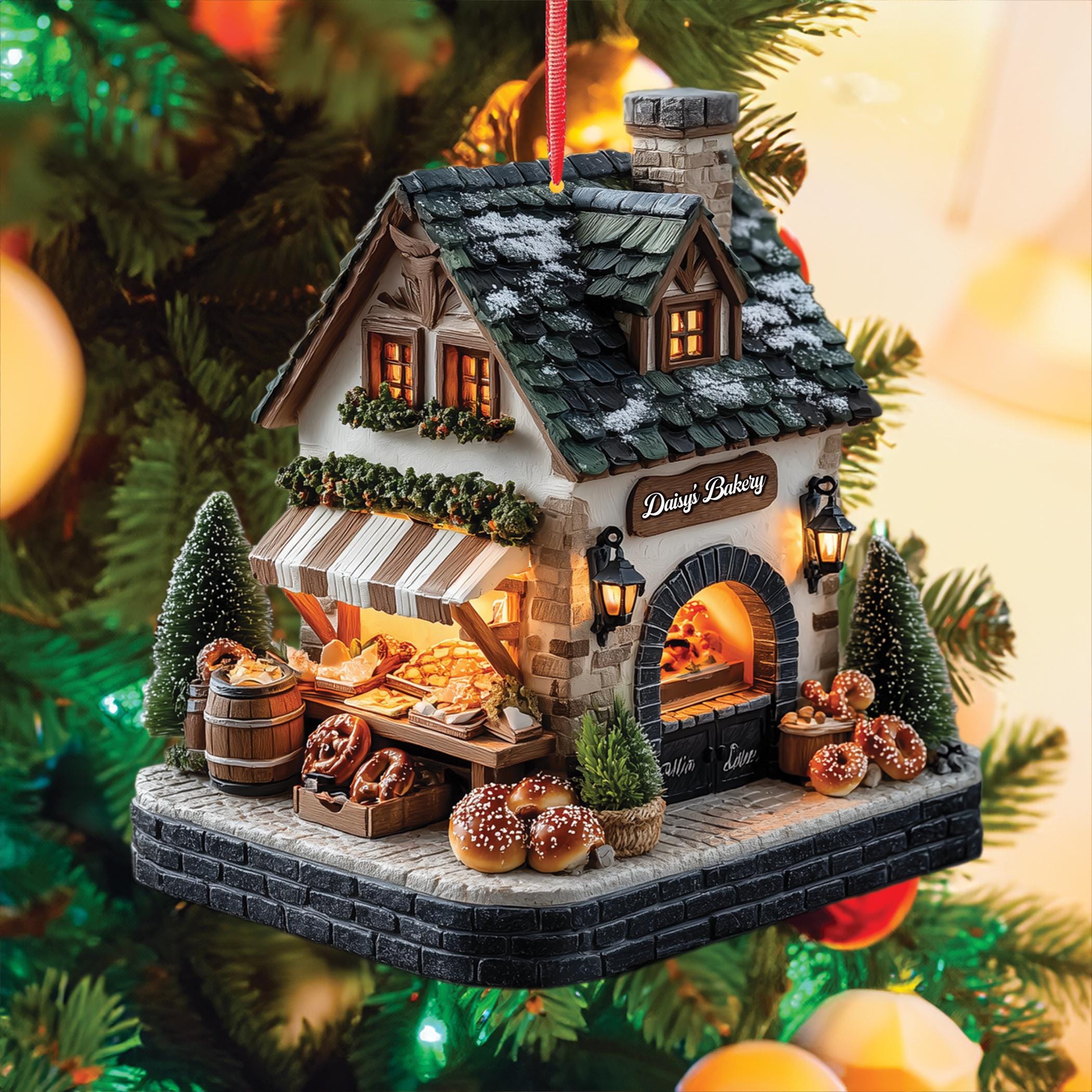 Personalized Pretzel Bakery Christmas Wooden Ornament, 2D Lighted ...