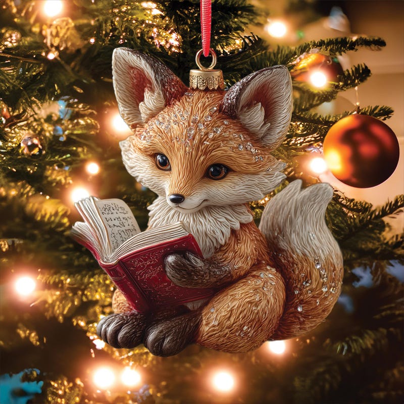 Fox Reading Book Ornament - Etsy