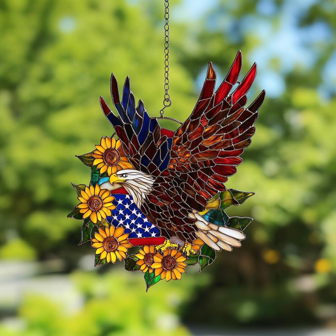 American Flag Eagle Suncatcher, Patriotic Window Hanging, 4th of July ...
