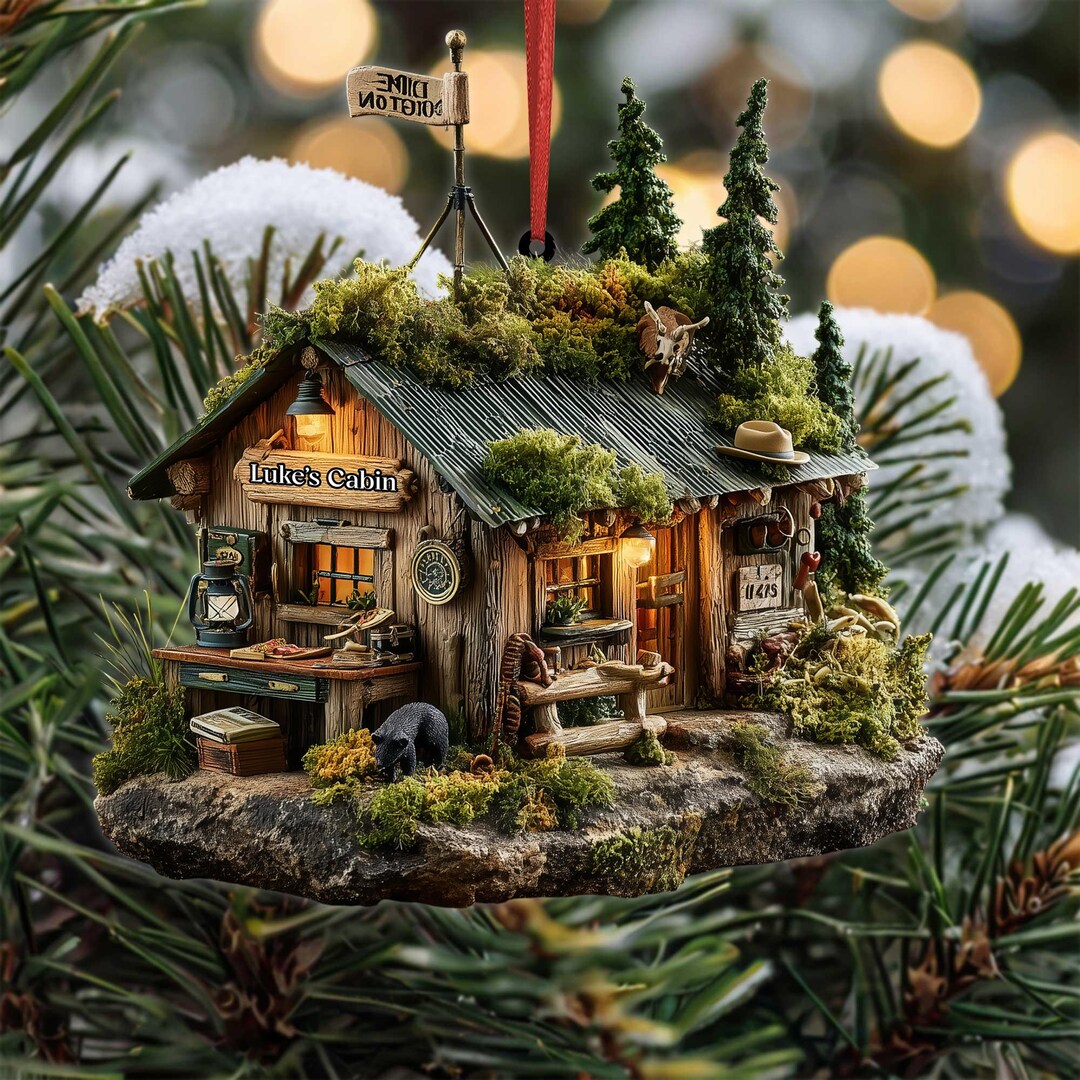 Personalized Log Cabin Ornament, Mossy Woodland Ranger Shop, Camper ...