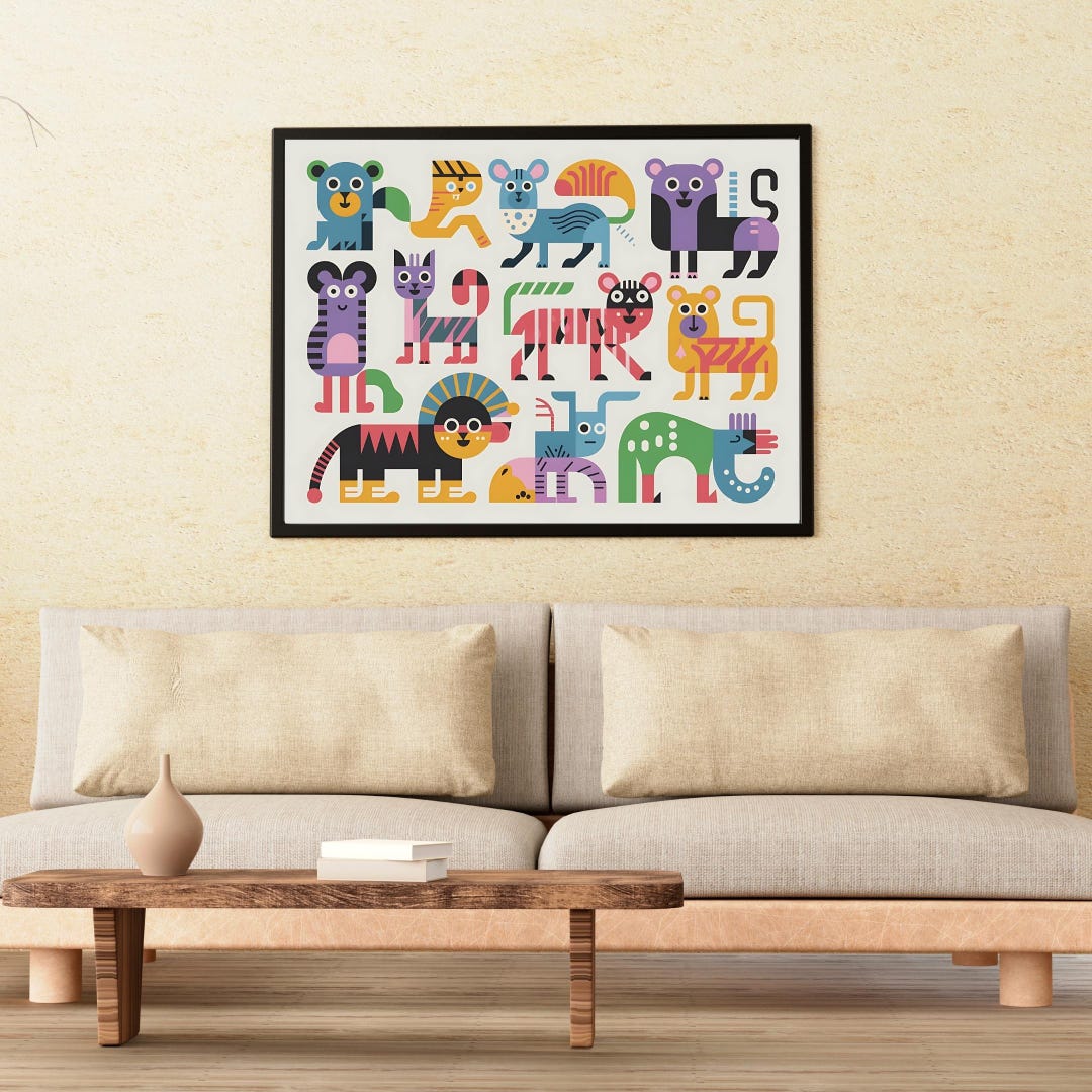 Abstract Animals Digital Print Wall Art, SET of 2 Artful Digital Prints ...