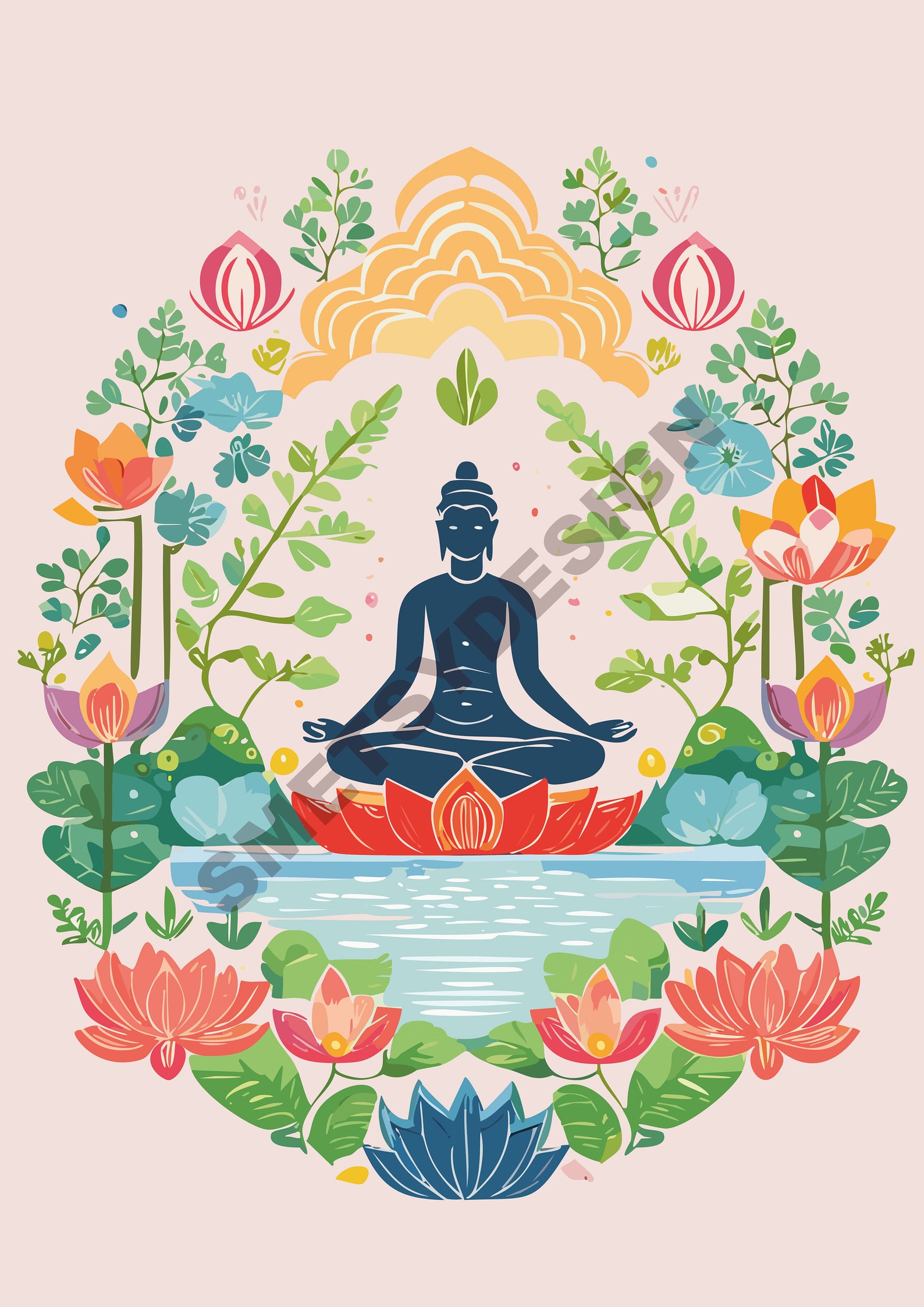 Mindfulness Buddha Poster Yoga Art Print A3 Digital Download Serenity ...