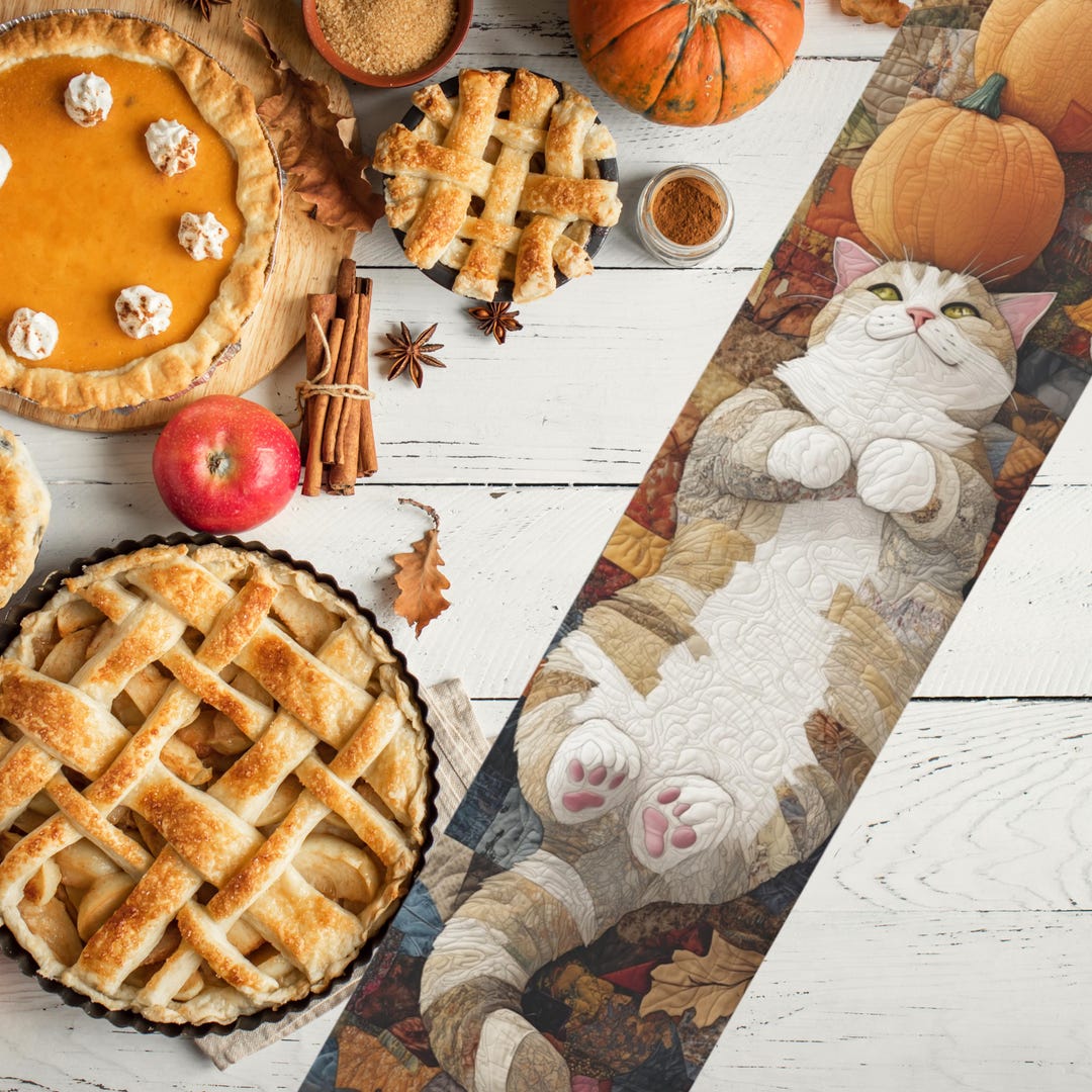 Thanksgiving Happy Fat Cat Table Runner, Fall Pumpkin Decor, Autumn ...