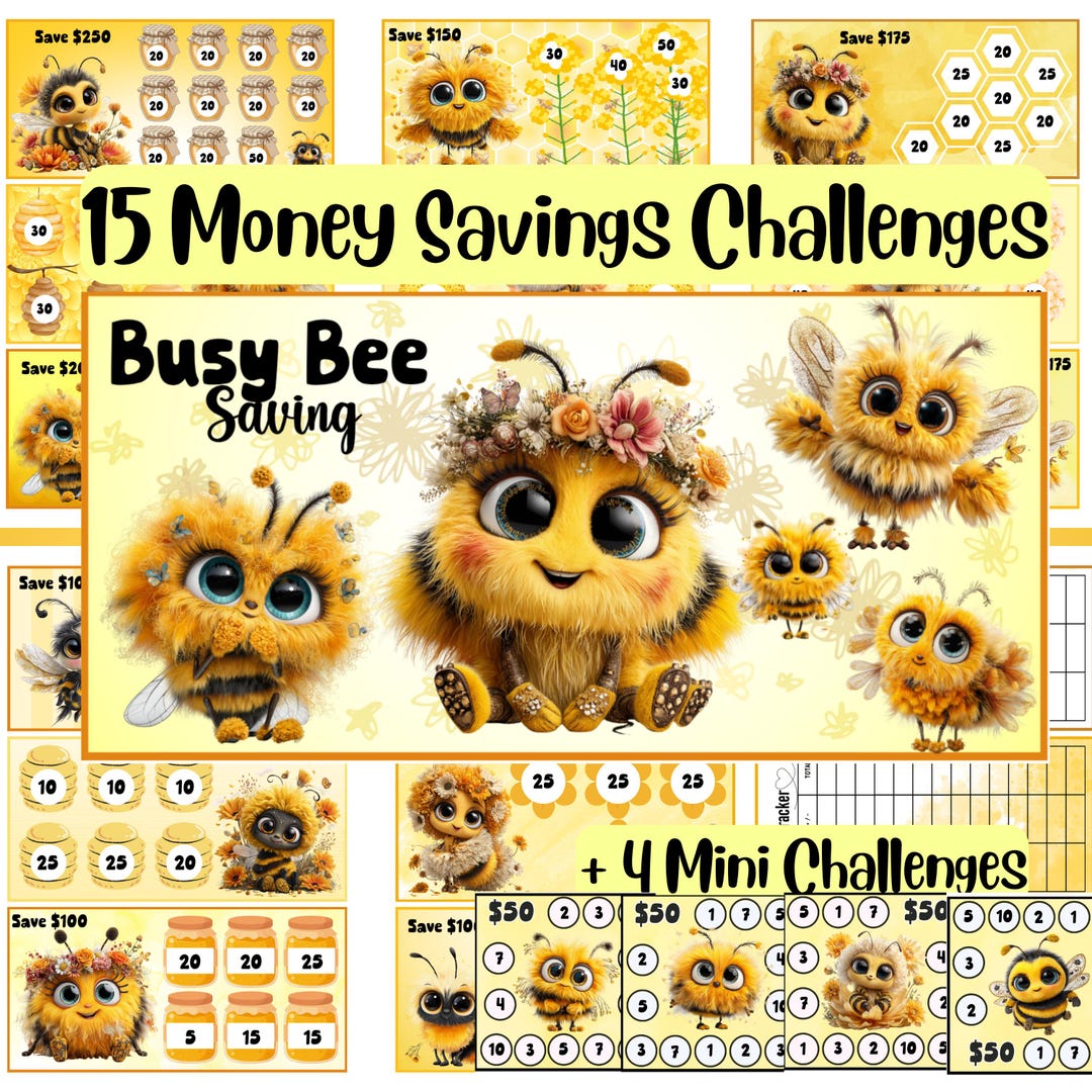 Bee Budget Savings Challenge Bundle With Printable Savings Tracker - 15 ...