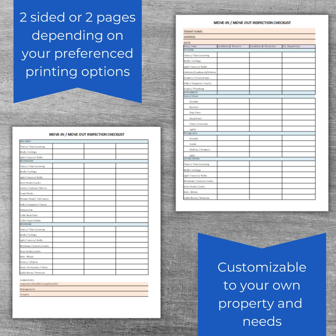 Rental Property Inspection Form: Move-in/out Checklist (excel, PDF) - Etsy