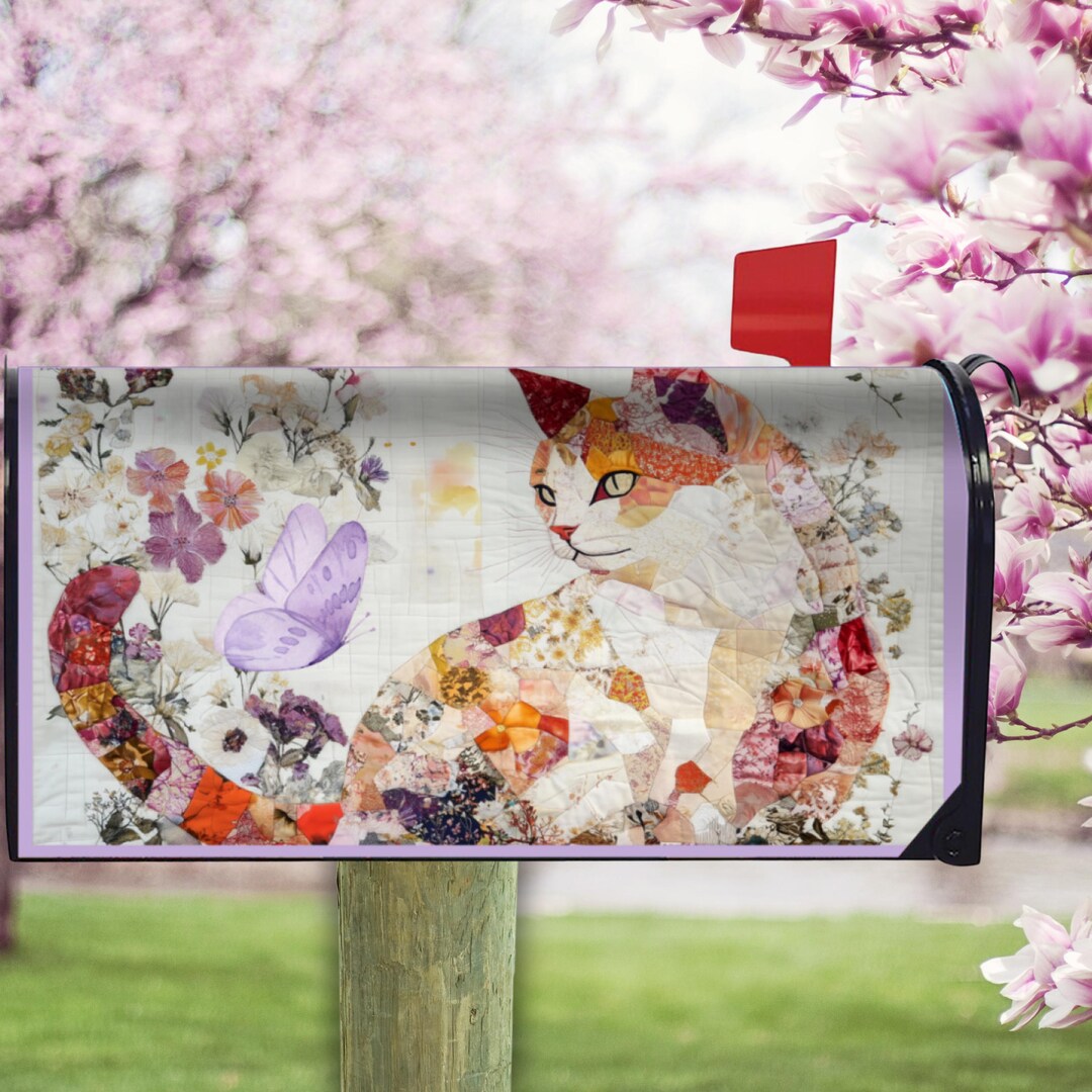 Floral Cat Mailbox Cover, Spring Summer Seasonal Magnetic Cover ...