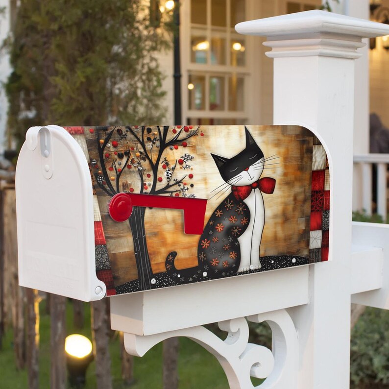Cartoon Tuxedo Cat Mailbox Cover, Classic Colors With Gold Brushed ...