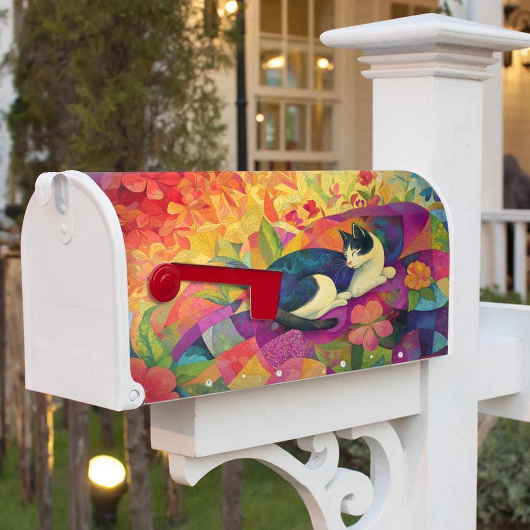 Colorful Cat Patchwork Inspired Mailbox Cover Cat Person Spring Summer ...