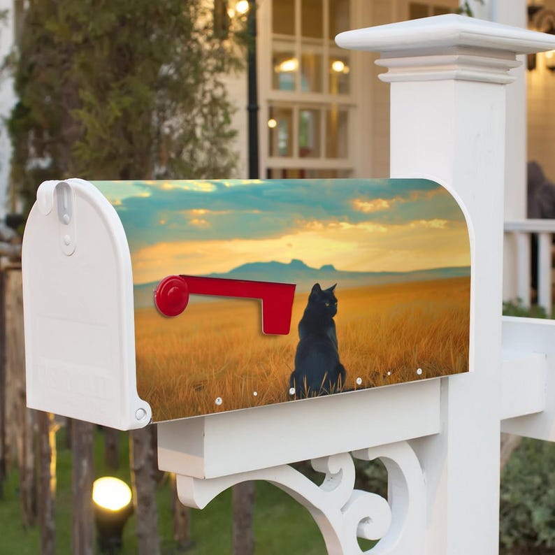 Black Cat Golden Prairie Mailbox Cover – Rustic Farmhouse Sunset Scene ...
