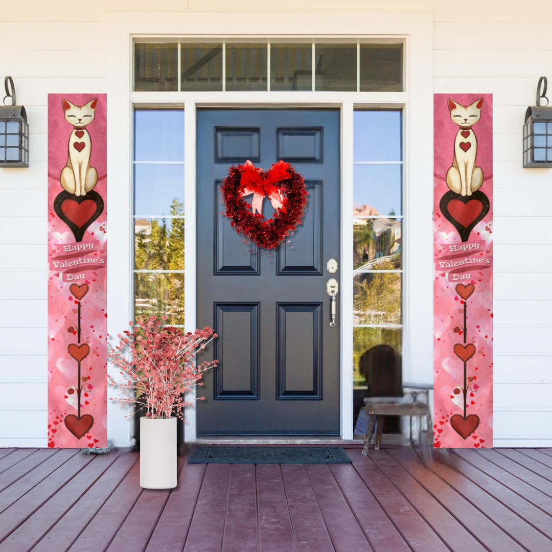 February Home Decoration Door Flags for Cat Lovers, Seasonal Porch ...
