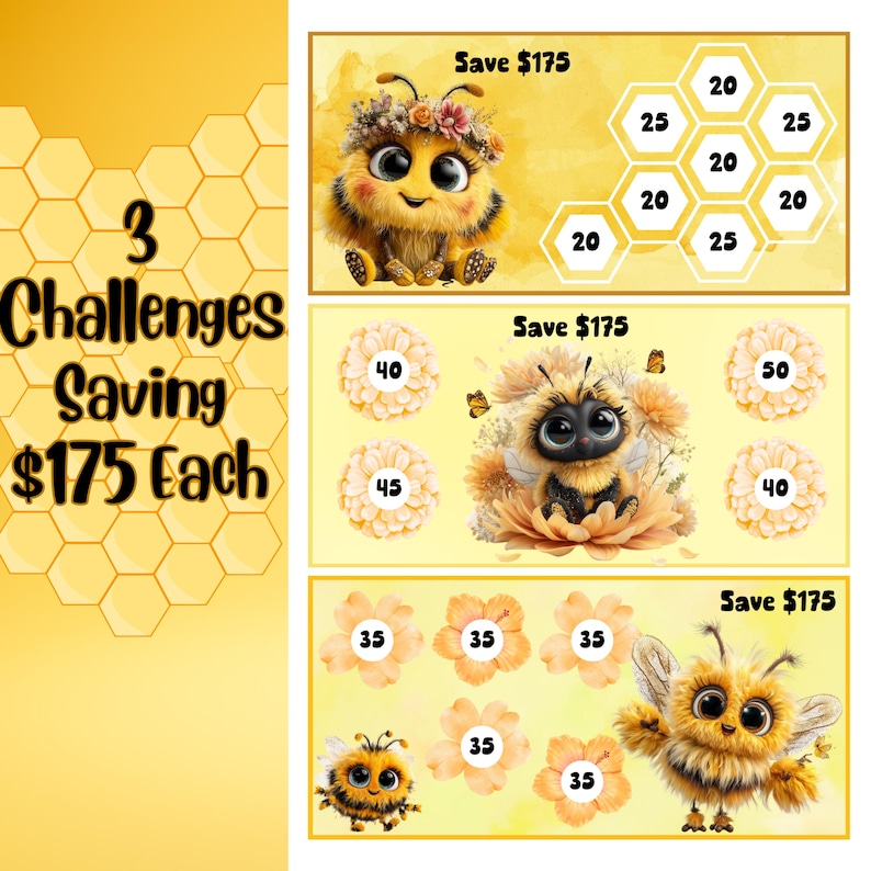 Bee Budget Savings Challenge Bundle With Printable Savings Tracker - 15 ...