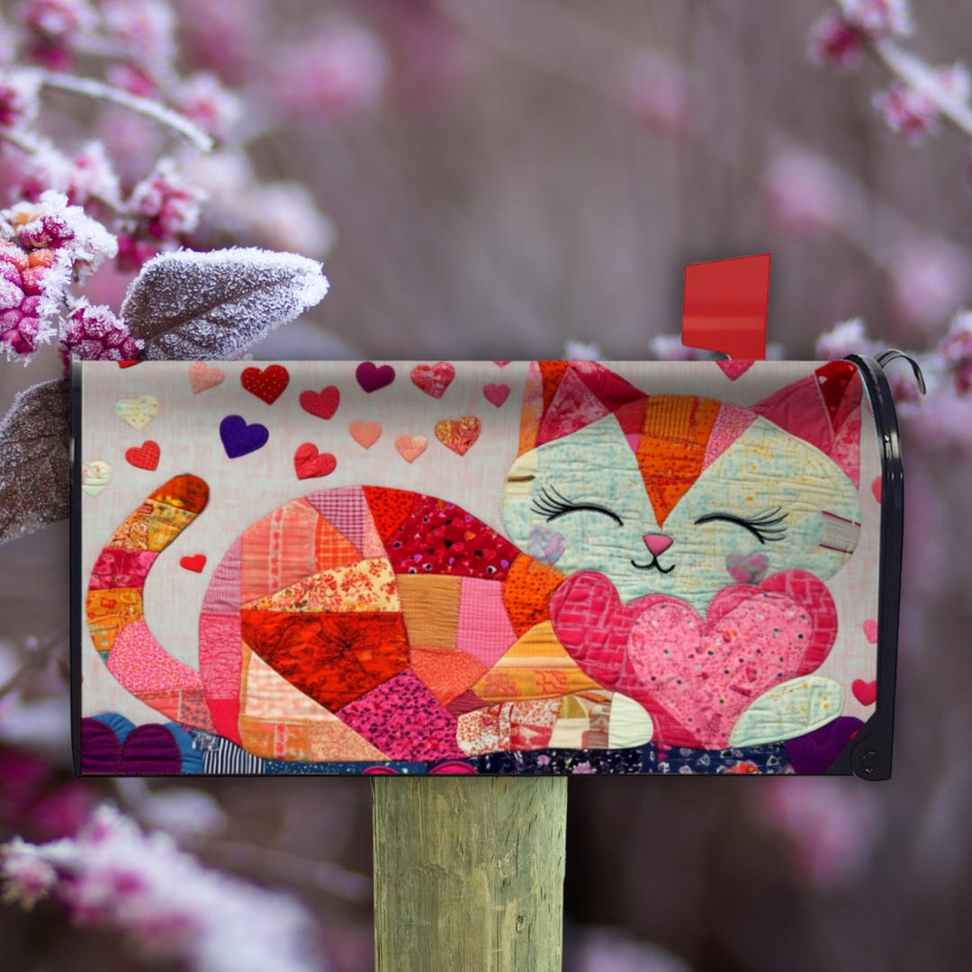 Cuddle Kitty Valentine's Day Mailbox Cover, Pink Hearts Magnetic Art ...