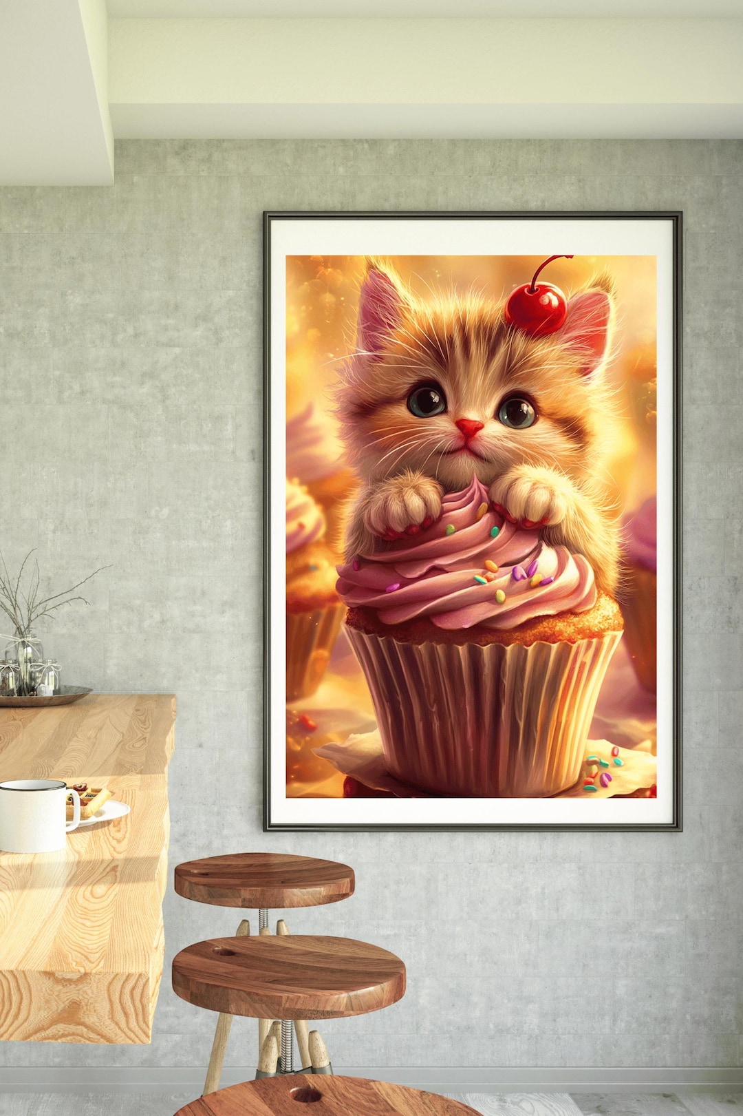 Cute Cat Poster Kawaii Art Wall Poster Cute Cat Person Gift Birthday ...