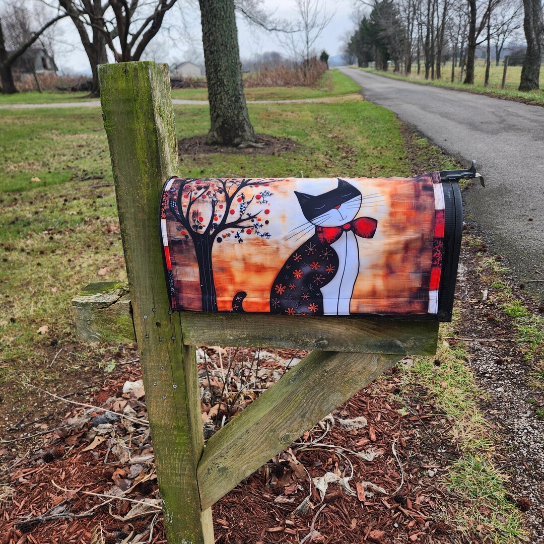 Cartoon Tuxedo Cat Mailbox Cover, Classic Colors With Gold Brushed ...