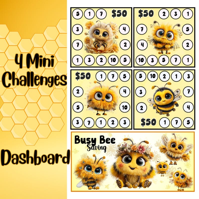 Bee Budget Savings Challenge Bundle With Printable Savings Tracker - 15 ...