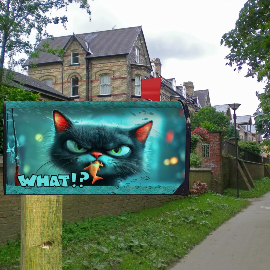 Cute Cat Mailbox Cover Goldfish Eating Funny Cat Magnetic Mail Box ...