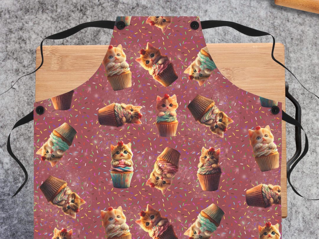 Cat Person Kitchen Apron, Cute Cats on Cupcakes Patterned Printed Apron ...